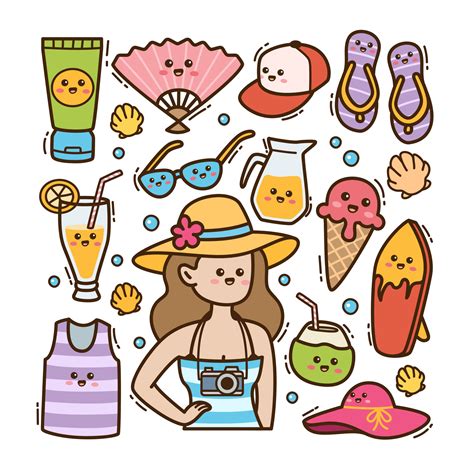 Premium Vector Summer Beach Kawaii Doodle Illustration
