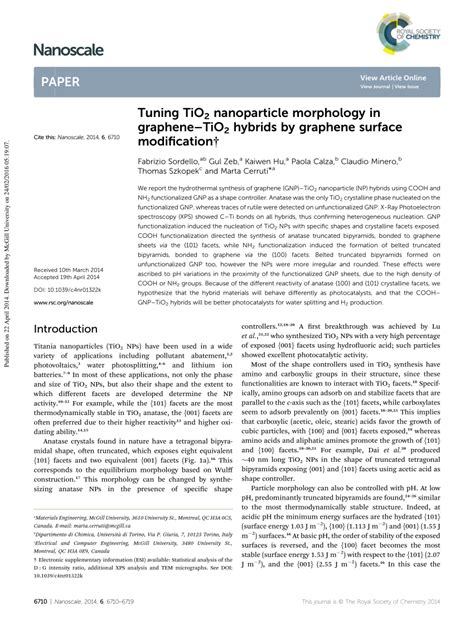 Pdf Tuning Tio2 Nanoparticle Morphology In Graphene Tio2 Hybrids By