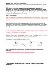 Lab 6 Part I Assignment Biology 1450 Lab 6 Part 1 Assignment Lab 6 Developing Biochemical