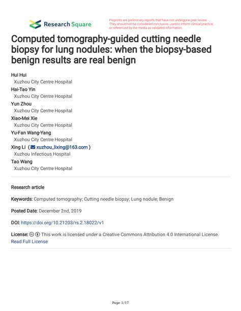 Pdf Computed Tomography Guided Cutting Needle Biopsy For Lung Nodules When The Biopsy Based