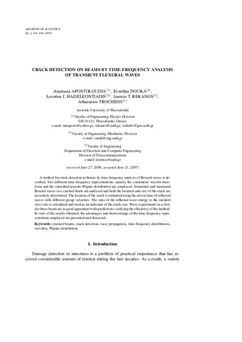 Pdf Crack Detection On Beams By Time Frequency Analysis Of Transient