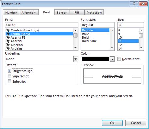 Ms Excel 2013 Draw A Line Through A Value In A Cell Strikethrough