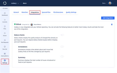 Github Integration Codacy Docs