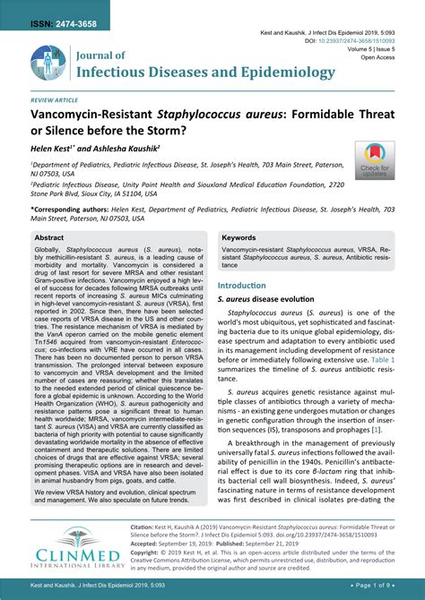 Vancomycin Resistant Staphylococcus Aureus Formidable Threat Or Silence Before The Storm Helen