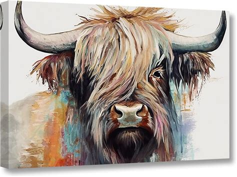 Ccwacpp Colorful Highland Cow Canvas Wall Art Animal