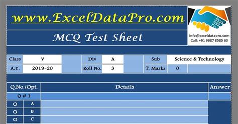 download multiple choice questions mcq test sheet excel template