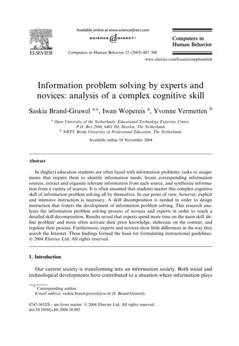 Pdf Information Problem Solving By Experts And Novices Wopereis Cihb · Information
