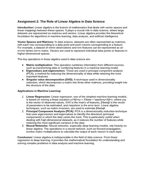 assignment 2 the role of linear algebra in data science pdf principal component analysis