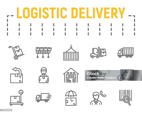 물류 배송 라인 아이콘 세트 배달 기호 컬렉션 벡터 스케치 로고 일러스트 레이션 물류 배달 아이콘 배송 표지판 흰색 배경에 격리