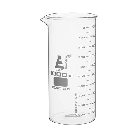 Beaker 1000ml Tall Form With Spout White 100ml Dual Graduations