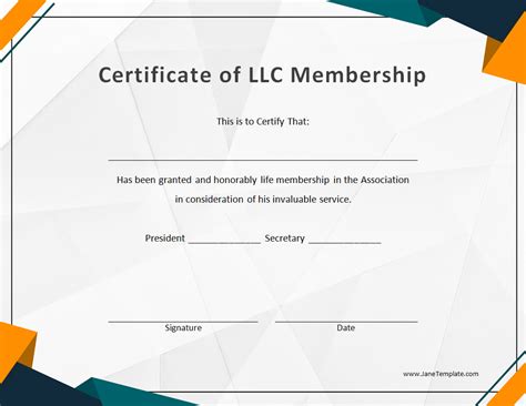Printable Llc Membership Certificate Template Word