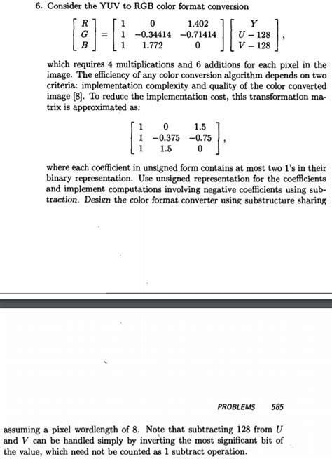 Consider The YUV To RGB Color Format Conversion Chegg
