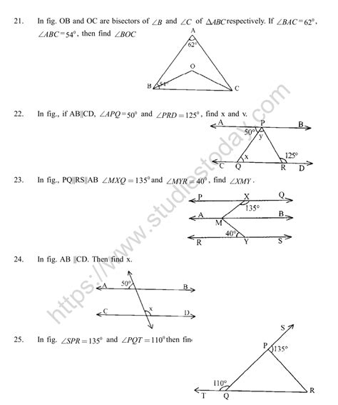 Cbse Class 9 Mental Maths Lines And Angles Worksheet