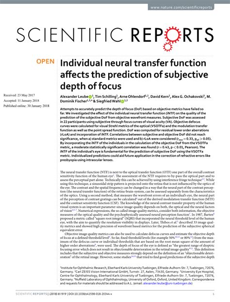 Pdf Individual Neural Transfer Function Affects The Prediction Of