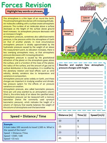 Aqa 1 9 Gcse Physics Science Forces Revision Workbook Teaching Resources