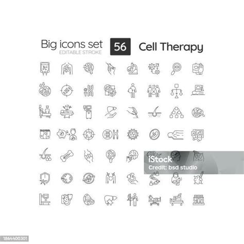2d 편집 가능한 검은 색 큰 선 아이콘 세포 치료에 대 한 설정 줄기세포에 대한 스톡 벡터 아트 및 기타 이미지 줄기세포 아이콘 면역 치료 Istock