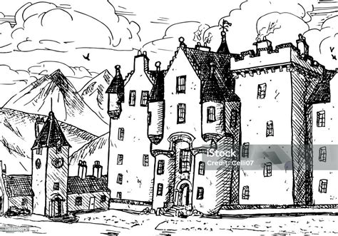Ilustración De Fachada Frontal Del Castillo De Blair Atholl Con