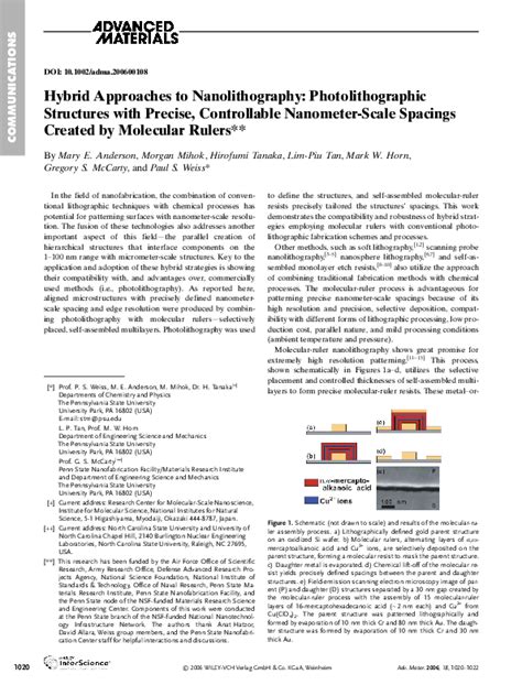 Pdf Hybrid Approaches To Nanolithography Photolithographic
