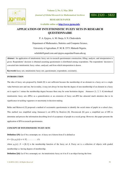 Pdf Application Of Intuitionistic Fuzzy Sets In Research Questionnaire