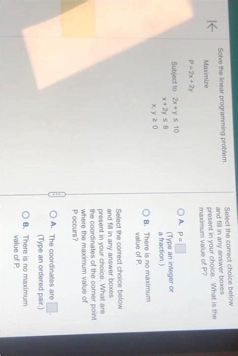 Solved Solve The Linear Programming Problem Maximize P 2x