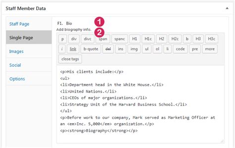 Staff List Field Text Editor Abcfolio Wordpress Plugins