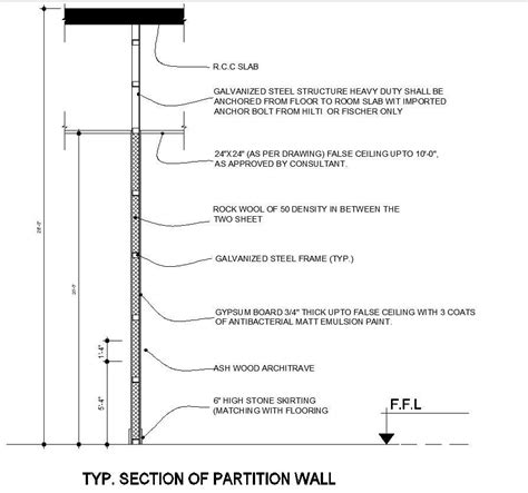 Cad Drawing Of Partition Wall Section Detail In Autocad Dwg File