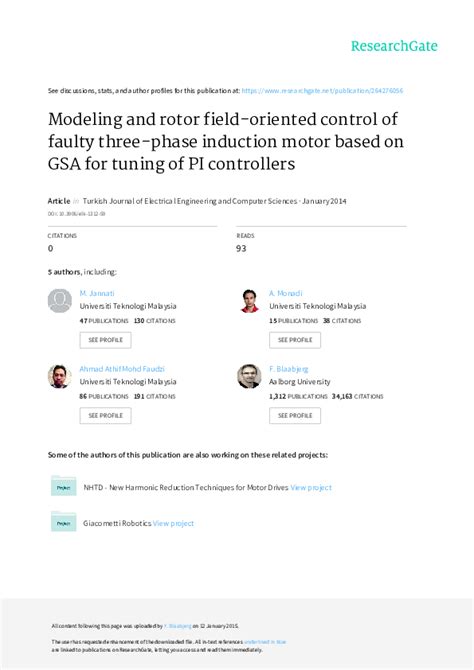 Pdf Modeling And Rotor Field Oriented Control Of A Faulty Three Phase Induction Motor Based On