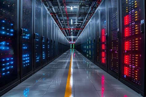Premium Photo Server Room Data Center With Rows Of Server Racks