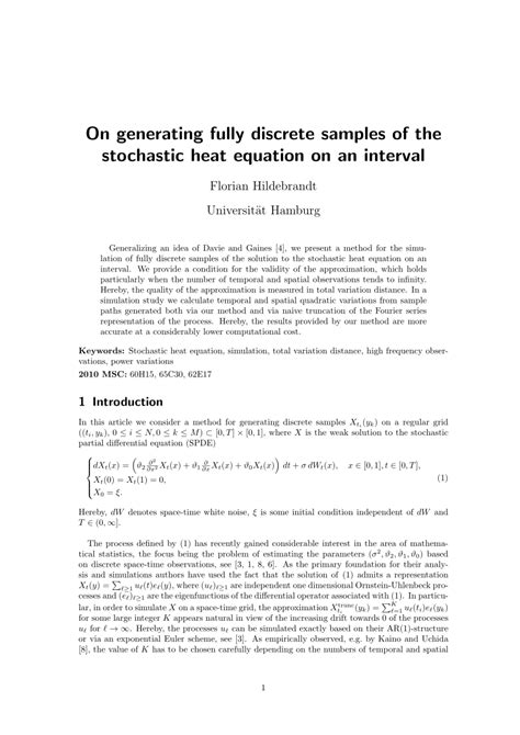Pdf On Generating Fully Discrete Samples Of The Stochastic Heat Equation On An Interval