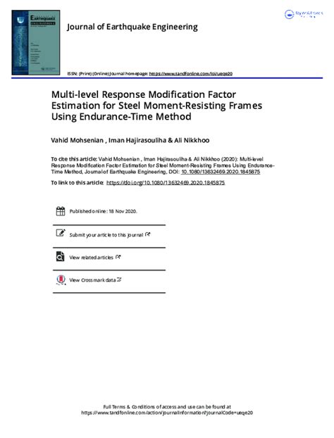 Pdf Multi Level Response Modification Factor Estimation For Steel Moment Resisting Frames