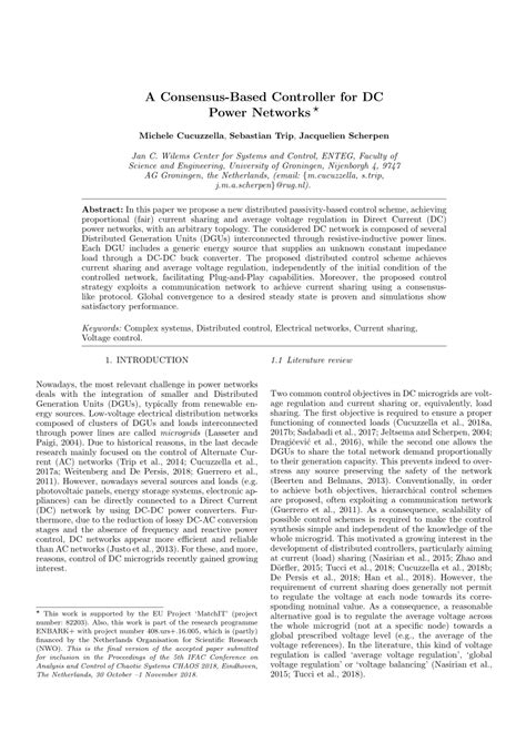 Pdf A Consensus Based Controller For Dc Power Networks