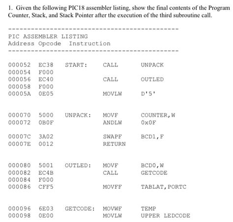 Solved Given The Following Pic18 ﻿assembler Listing Show