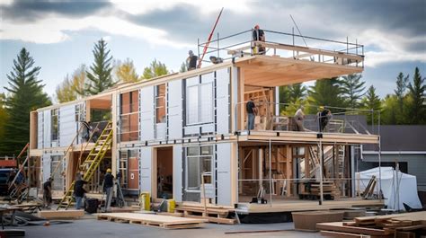 Premium Ai Image A Modular Home Being Assembled On Site From Pre