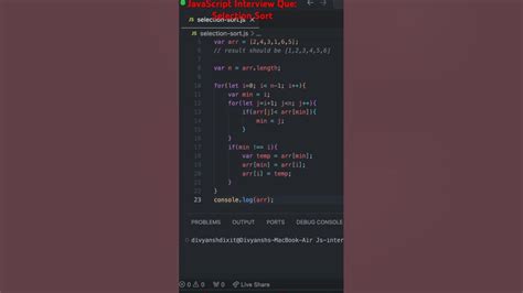 Selection Sorting Top Javascript Interview Qanda Shorts Javascript