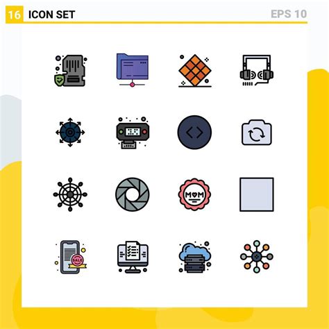 Group Of 16 Flat Color Filled Lines Signs And Symbols For Web Optimization Storage Headphone