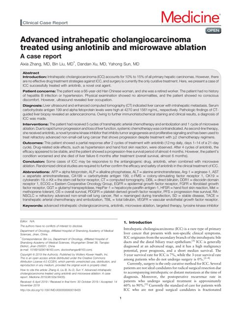 Pdf Advanced Intrahepatic Cholangiocarcinoma Treated Using Anlotinib