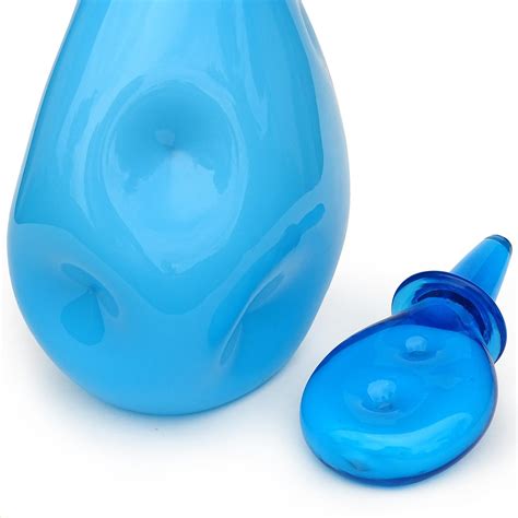 Empoli Sky Blue White Italian Art Glass Large Dimpled Decanter Original Stopper For Sale At 1stdibs