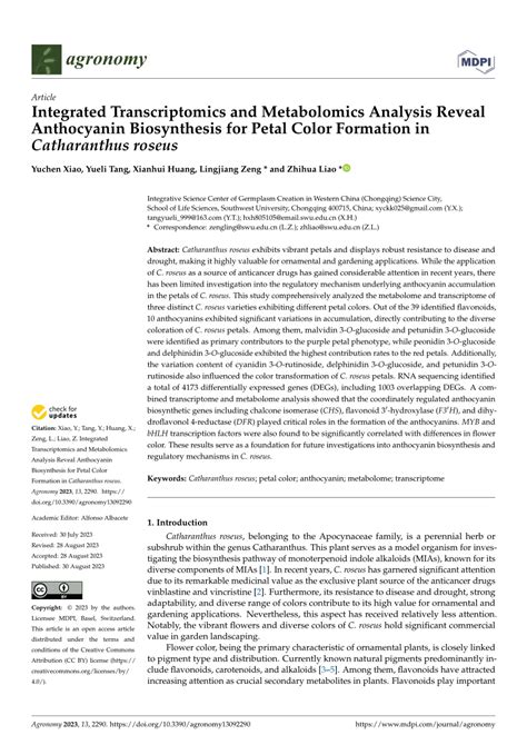 Pdf Integrated Transcriptomics And Metabolomics Analysis Reveal