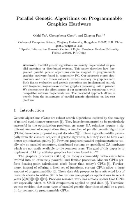 Pdf Parallel Genetic Algorithms On Programmable Graphics Hardware