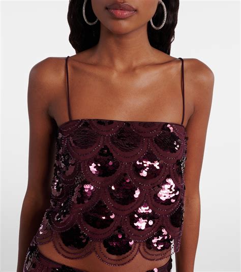 Embellished Mesh Crop Top In Burgundy Rotate Mytheresa