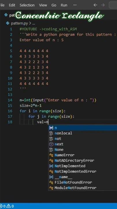 Concentric Rectangle Pattern😲🤩 Shorts Python Coding Programming