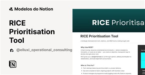 Rice Prioritisation Tool Modelo Por Elluxi Operational Consulting