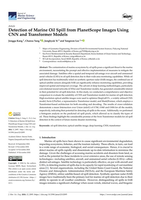 Pdf Detection Of Marine Oil Spill From Planetscope Images Using Cnn And Transformer Models