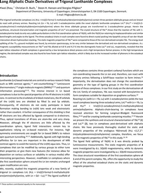 Long Aliphatic Chain Derivatives Of Trigonal Lanthanide Complexes