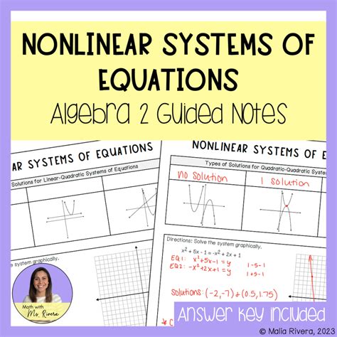 Nonlinear Systems Of Quadratic Equations Guided Notes For Algebra 2 Made By Teachers