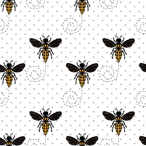 Bee Pattern On Polka Dot Background Vector Illustration For Invitations