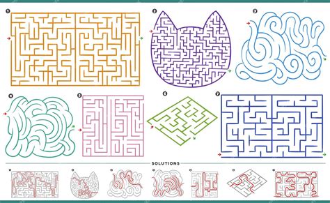 Premium Vector Illustration Of Maze Puzzle Activities Graphs Set With