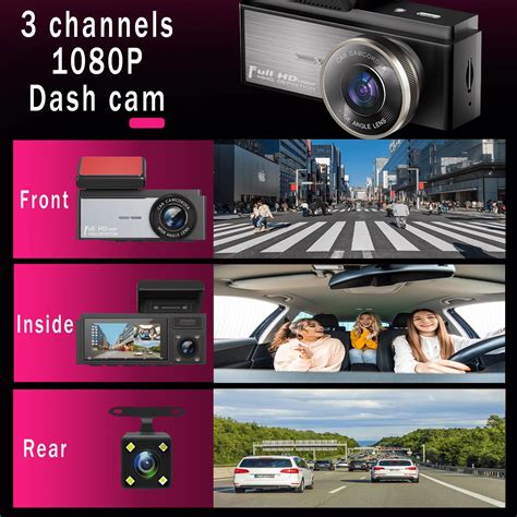 1080P HD Dashcam mit Front- und Rückfahrkamera, 3 eingebaute Kameras ...