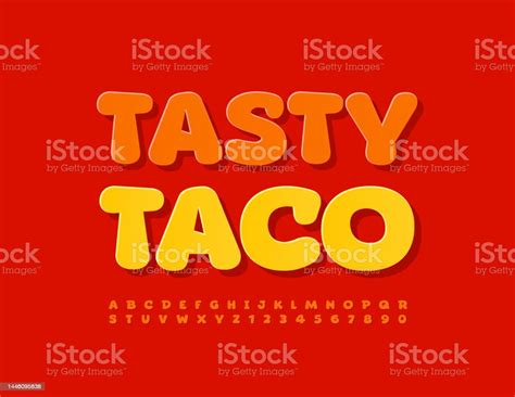 벡터 재미 있는 상징 맛있는 타코입니다 크리 에이 티브 알파벳 문자와 숫자 세트 건강에 좋지 않은 음식에 대한 스톡 벡터 아트 및 기타 이미지 건강에 좋지 않은 음식