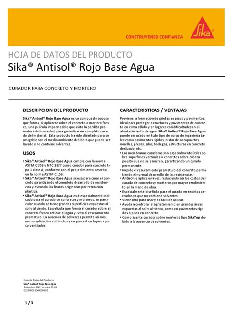 Sika Antisol Rojobaseagua Pdf Hormigón Agua